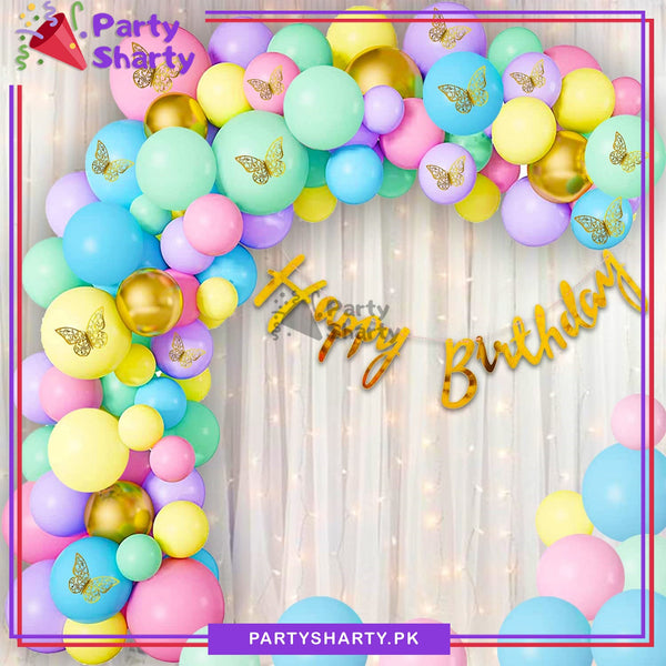 Happy Birthday Golden with Macron Multi Color Balloons Theme Set For B – Party Sharty