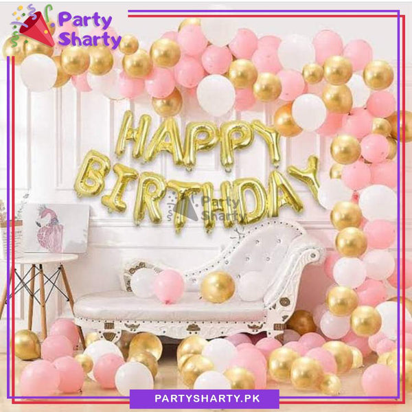 Happy Birthday Golden with Pink & White Theme Set For Birthday Decorat – Party Sharty