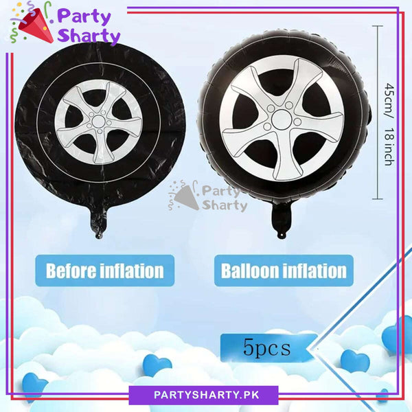 5pcs/Set Tyre Wheel Round Shaped Foil Balloons For Racing Theme Birthd ...