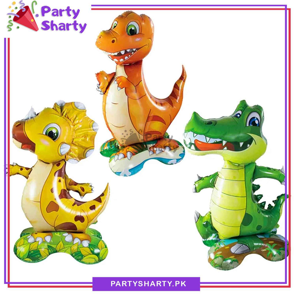 4D Inflatable Crocodile & T-Rex Airloonz Foil Balloons with Standing B ...