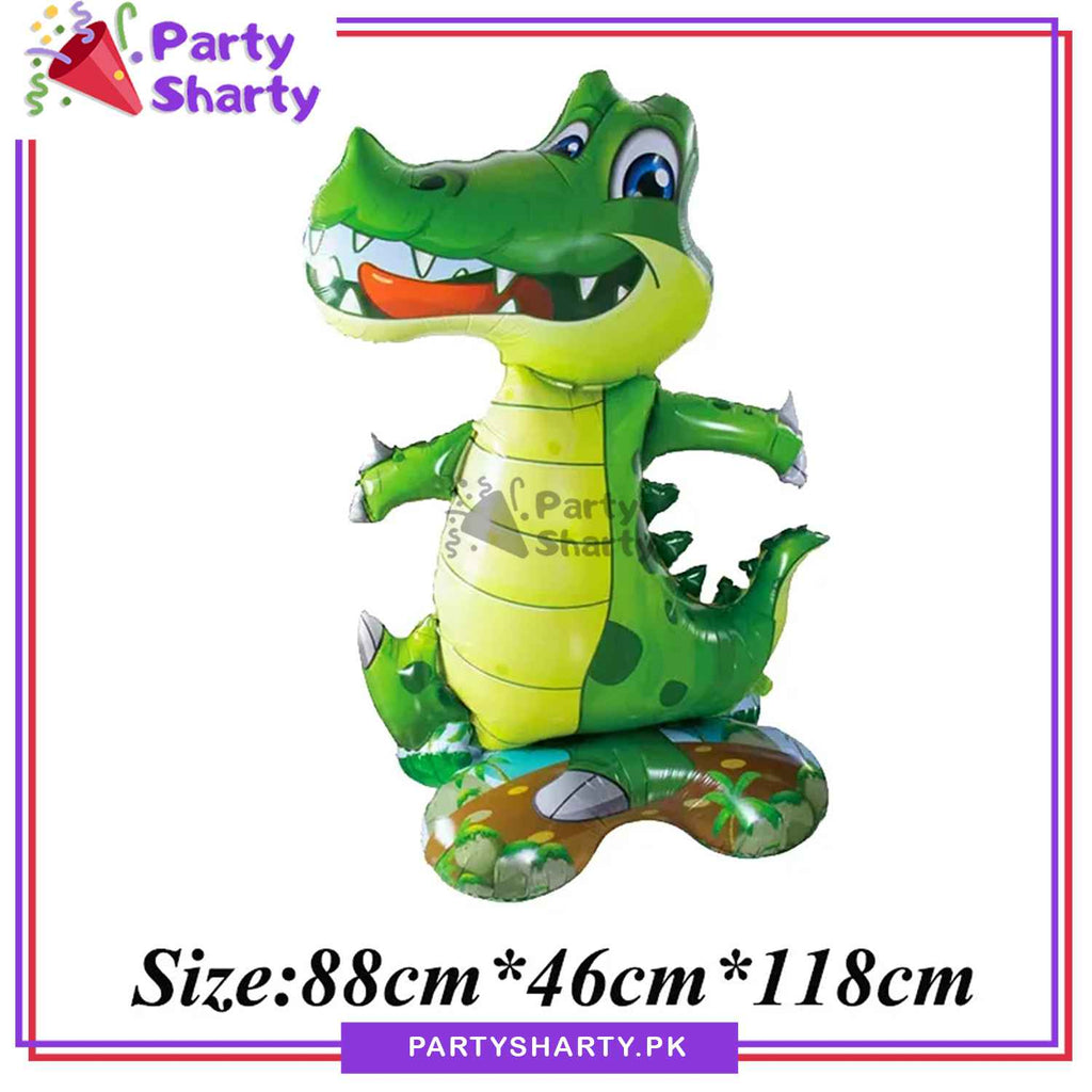 4D Inflatable Crocodile & T-Rex Airloonz Foil Balloons with Standing B ...