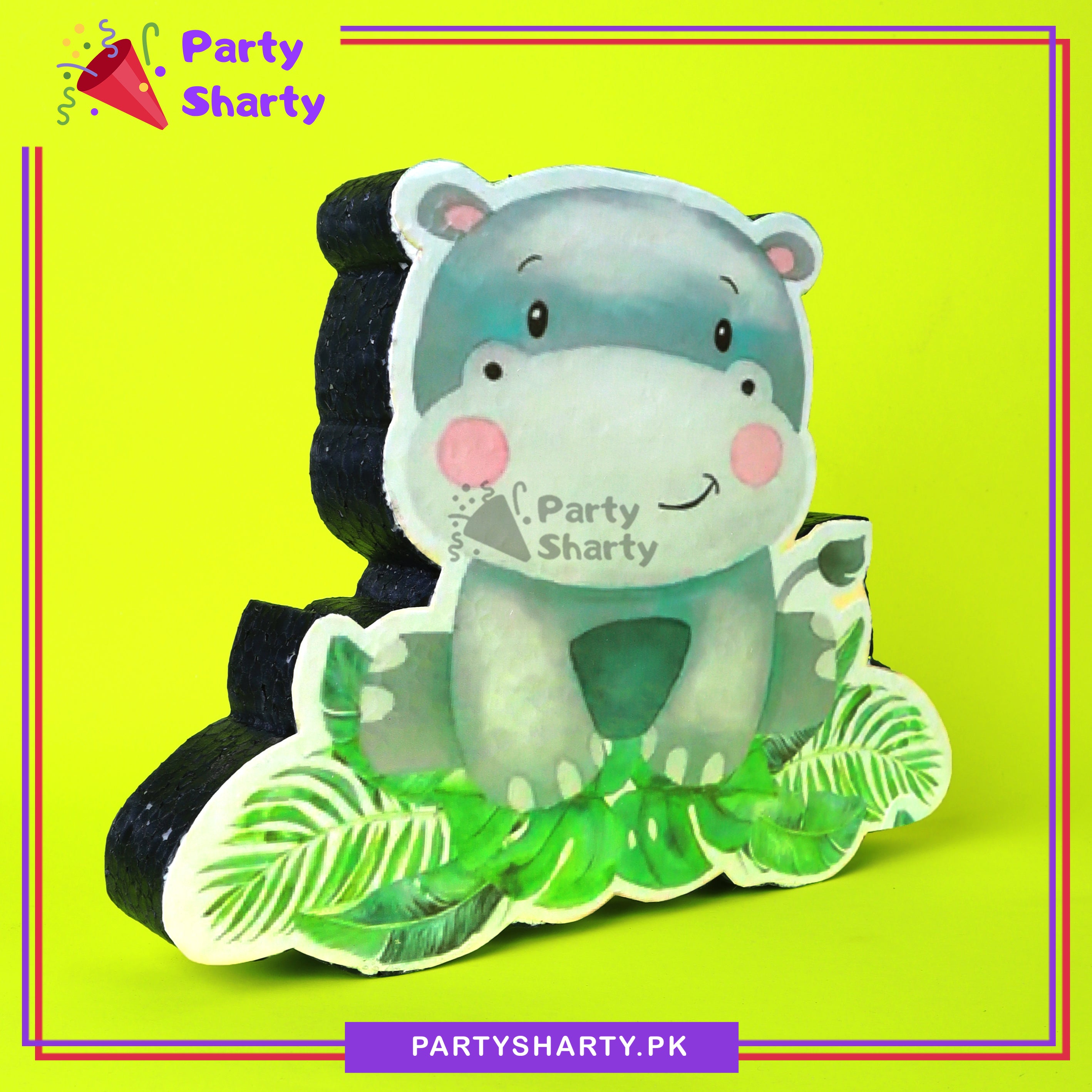 Hippo Character with Leaves Thermocol Standee For Jungle / Safari Them ...