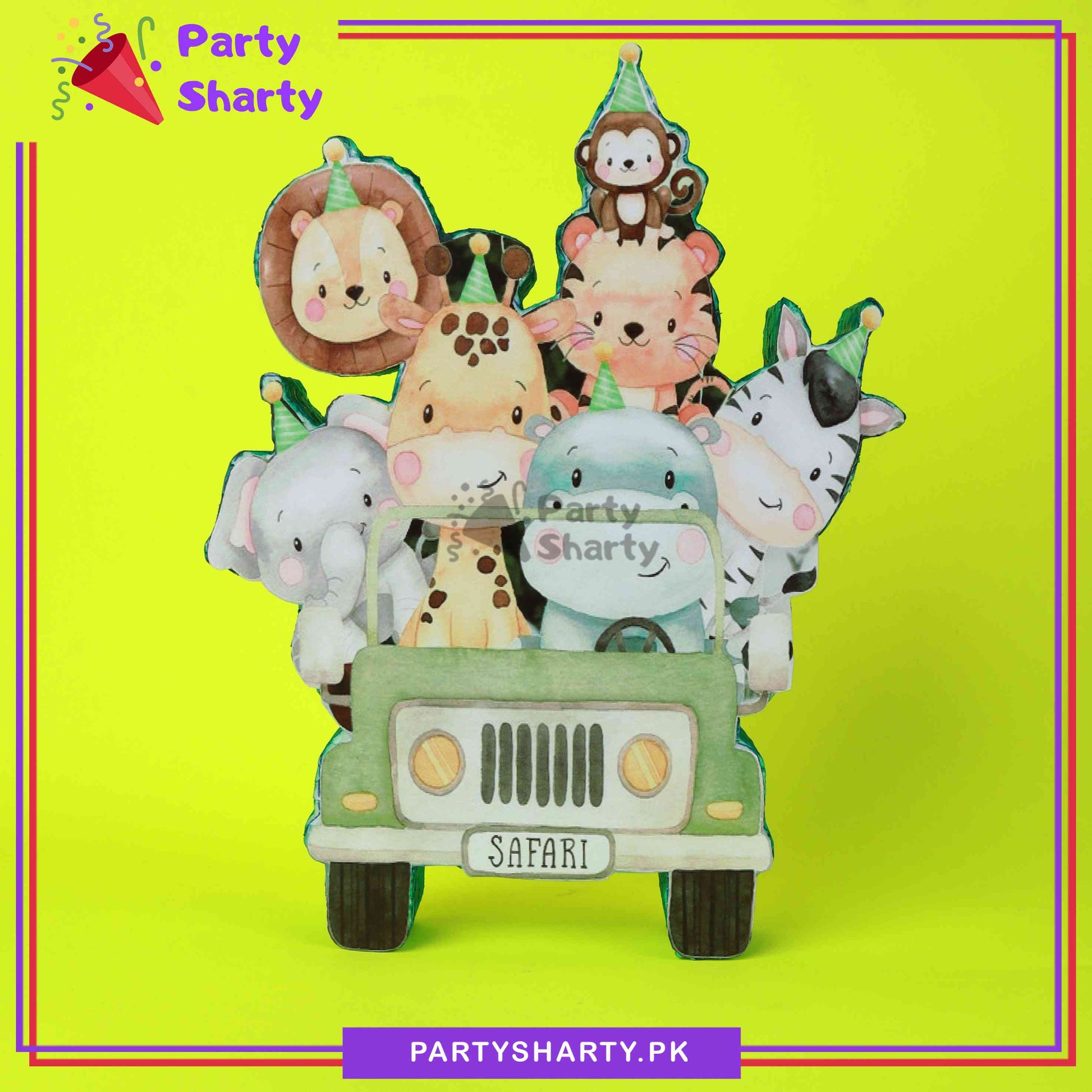 Jungle Safari Character on Jeep Thermocol Standee For Safari Theme Bas ...