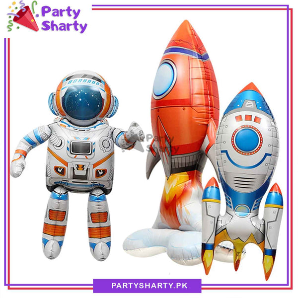 4D Inflatable Astronaut Space Rocket Balloons with Standing Rocket Bas ...