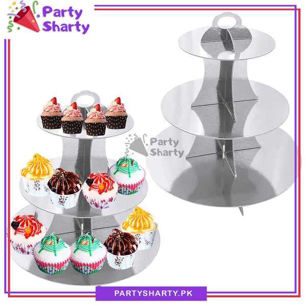 Silver Metallic Cupcake Stand For Birthday Party Decoration and Celebr ...