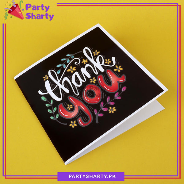 Black Color Card with Thank You in Small Floral Design Greeting Card ...