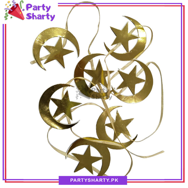 Golden Crescent Moon with Star Party Bunting for Ramadan, Iftar Party ...
