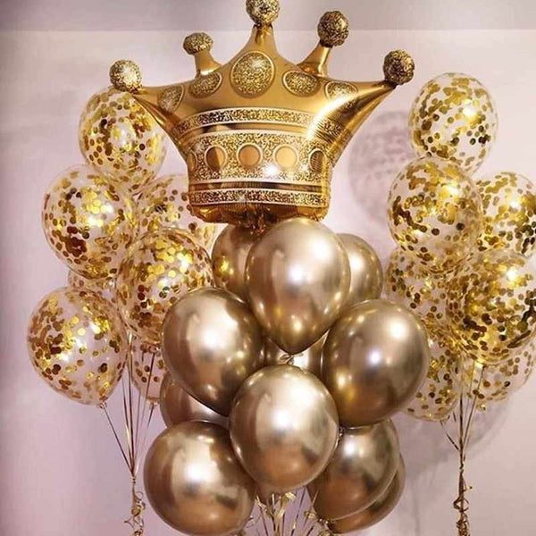 Large Golden Crown Shaped Foil Balloon with Chrome and Confetti Filled ...