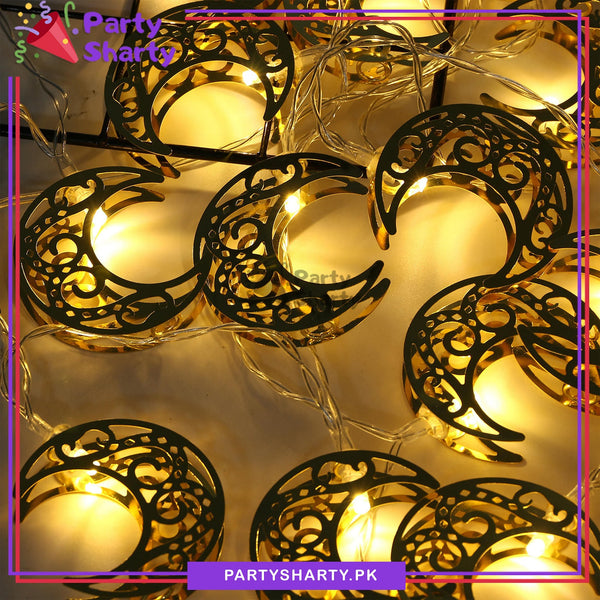 D-2 Golden Crescent Metal LED String Lights For Ramadan Festival and C ...