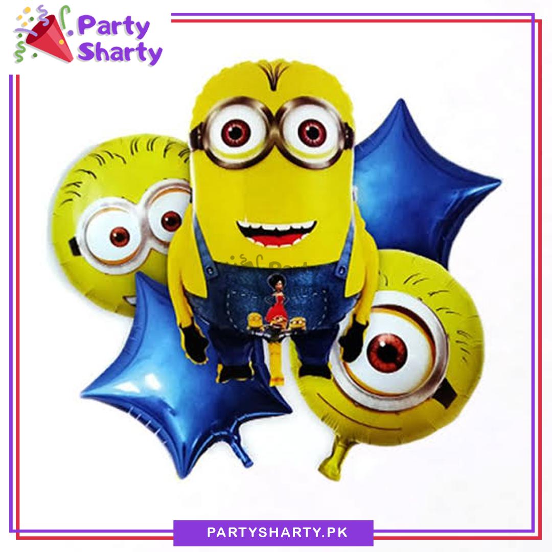 D 1 5pcs Set Minion Theme Foil Balloons For Minion Theme Birthday Part